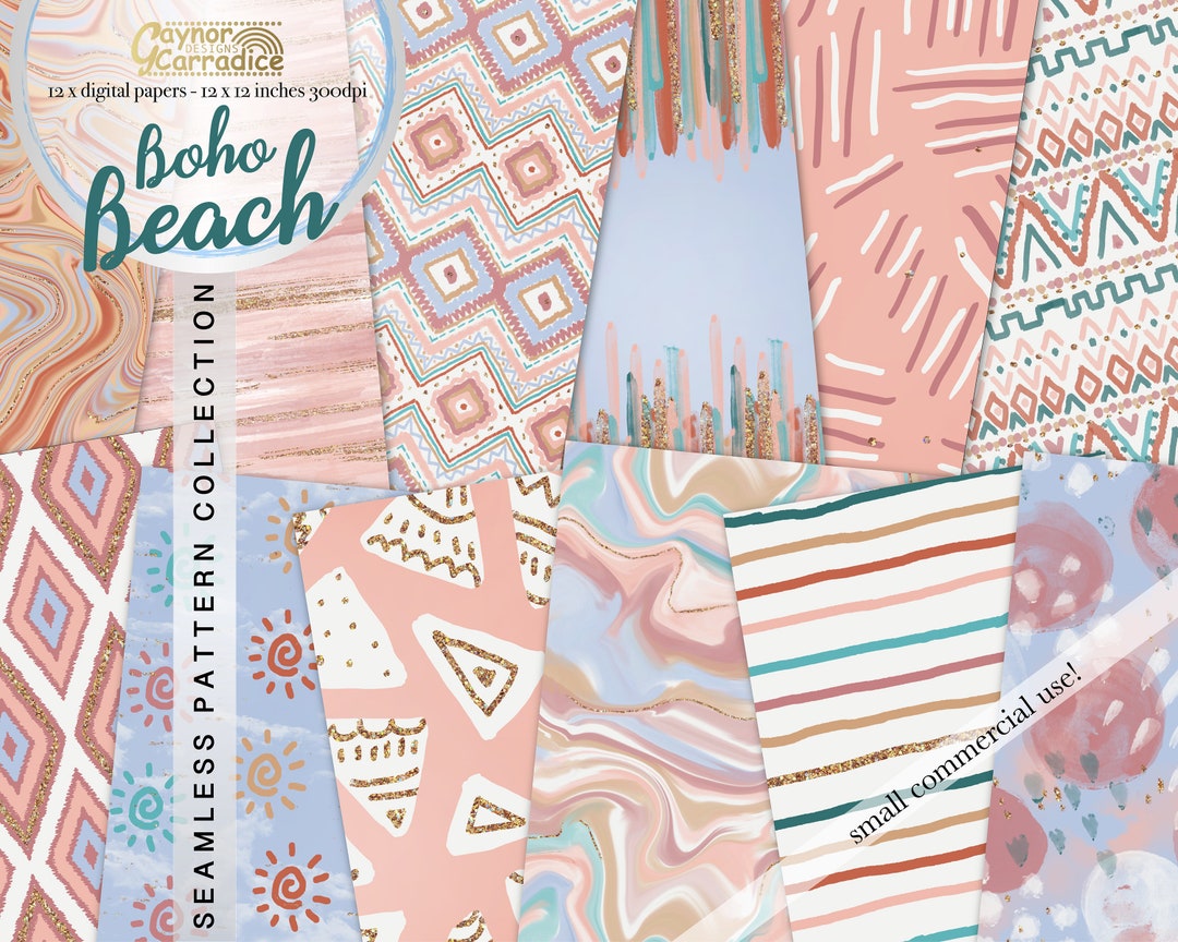 Boho Beach - 12 Watercolor Digital Papers - Boho Seamless Patterns ...