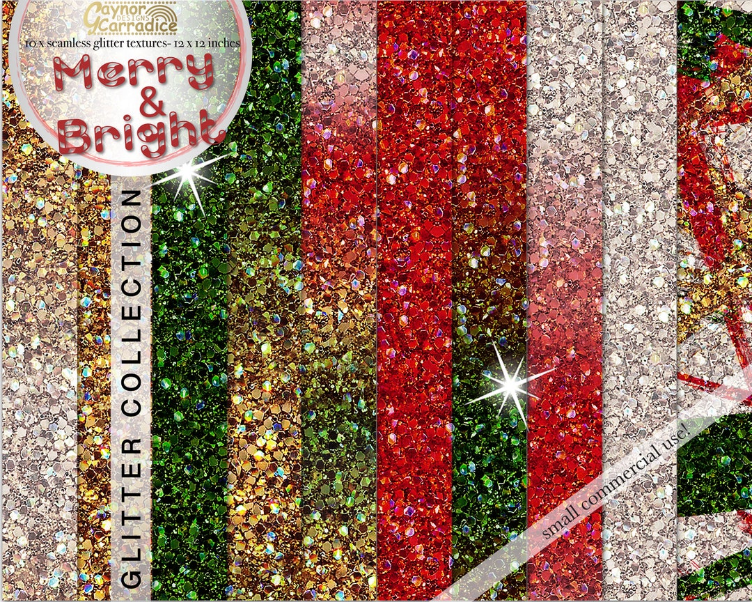 10 Realistic Christmas Glitter Digital Papers in Red, Green, Silver and ...