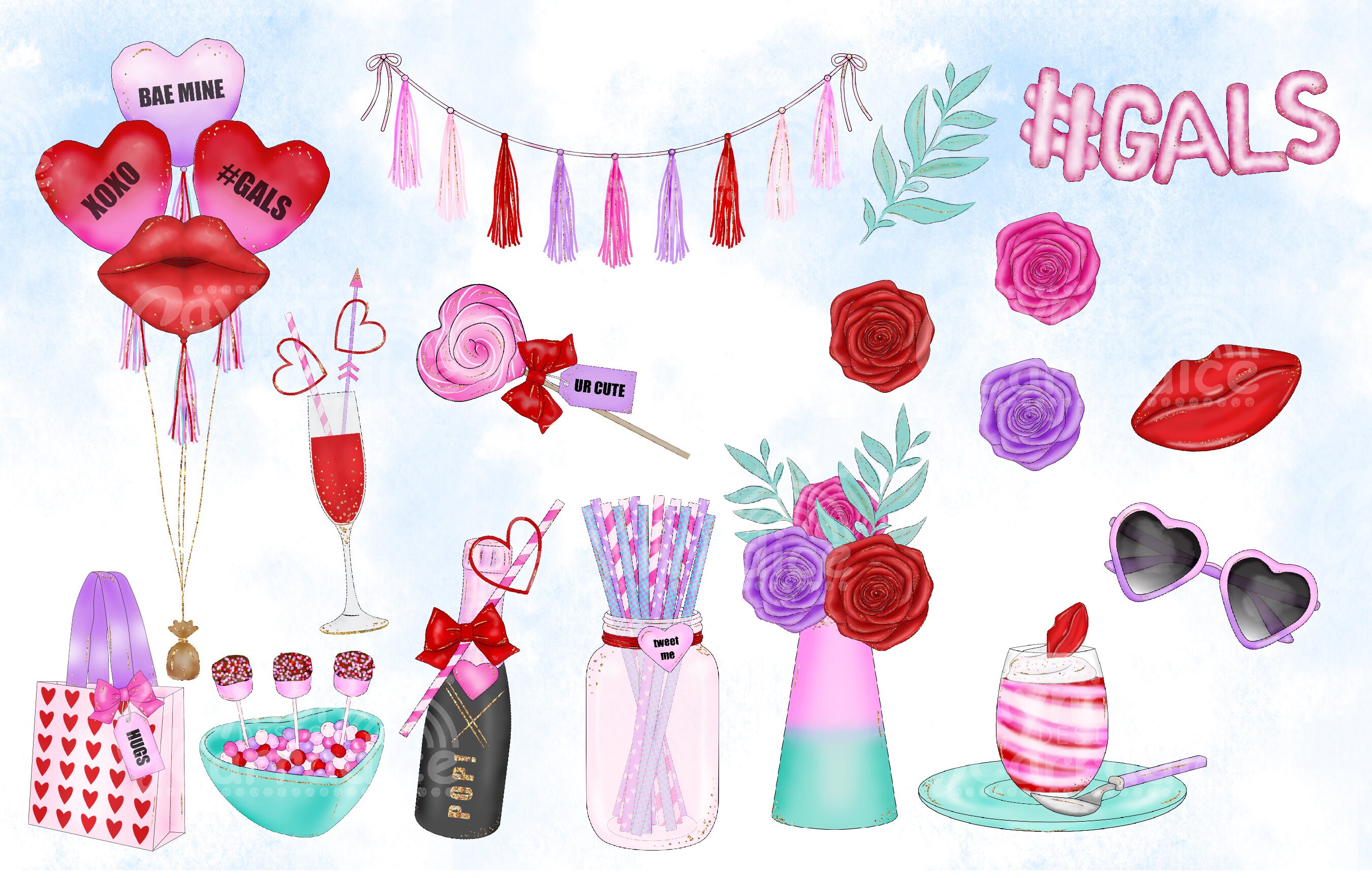 Friends Valentine clipart 26 piece girls party planner | Etsy