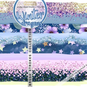 Winter Brush Strokes Clipart - Purple, Pink and Blue Glitter Paint ...