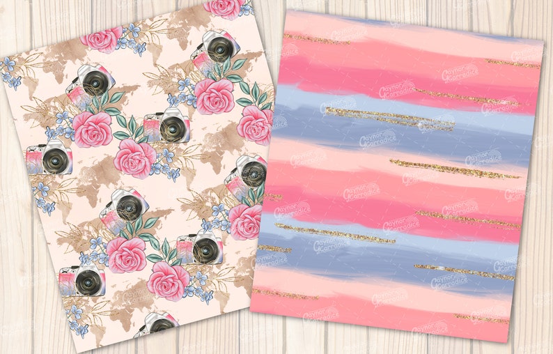 Travel Digital Papers - 12 Watercolor Vacation Seamless Patterns ...