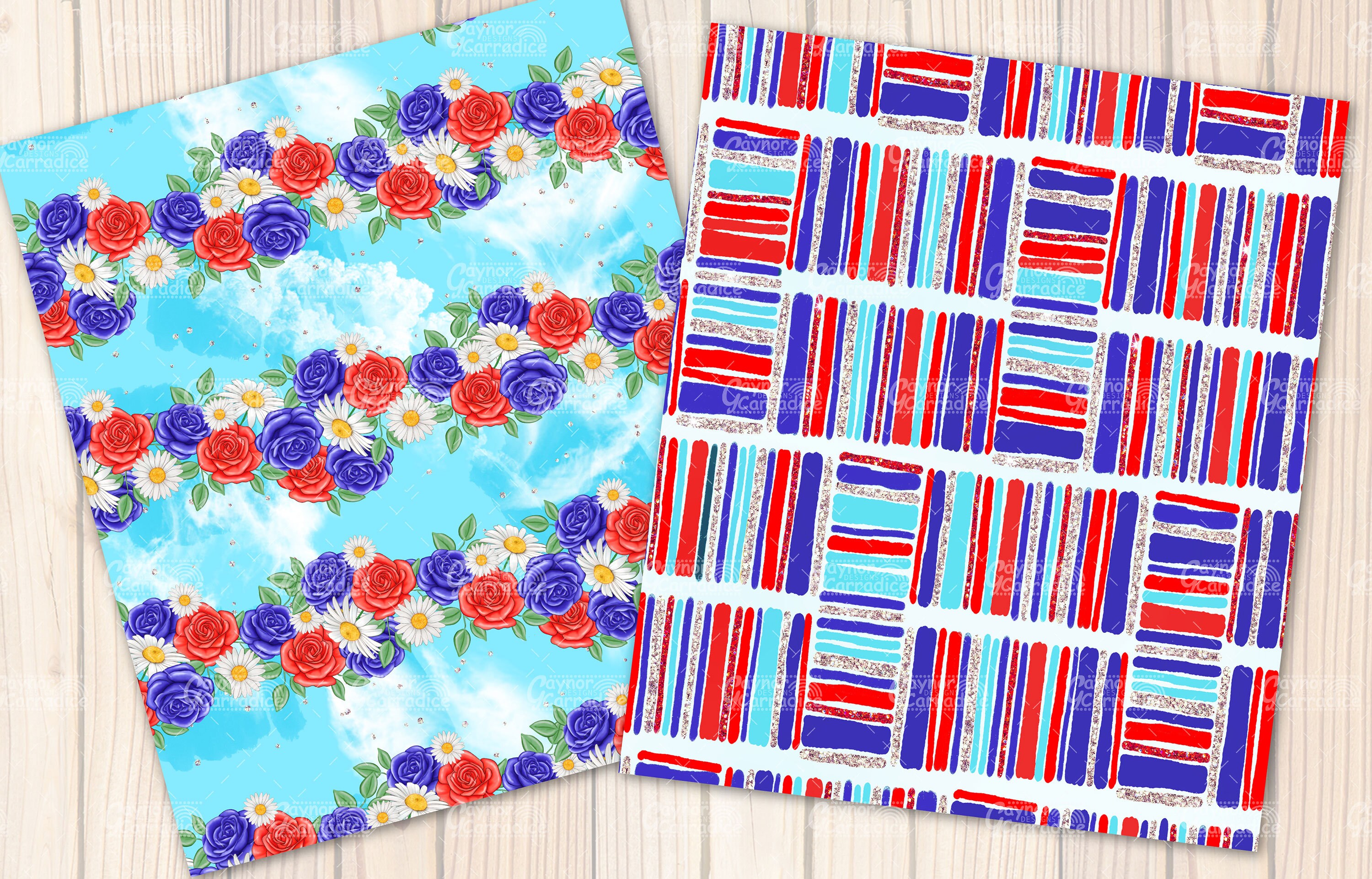 4th of July Digital Papers - 12 Watercolor Independence Day Seamless ...