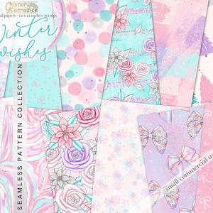 Girly Christmas Digital Papers 12 Pink Winter Seamless Patterns ...