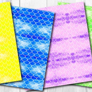 Mermaid Scales Digital Papers, Watercolor Under the Sea Seamless ...