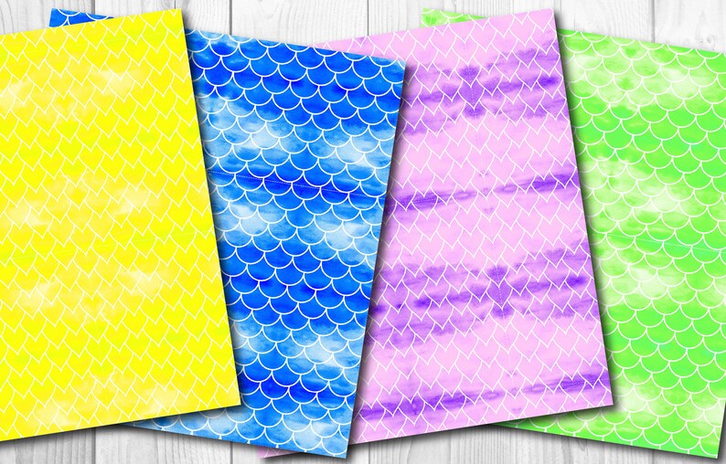 Mermaid Scales Digital Papers, Watercolor Under the Sea Seamless ...