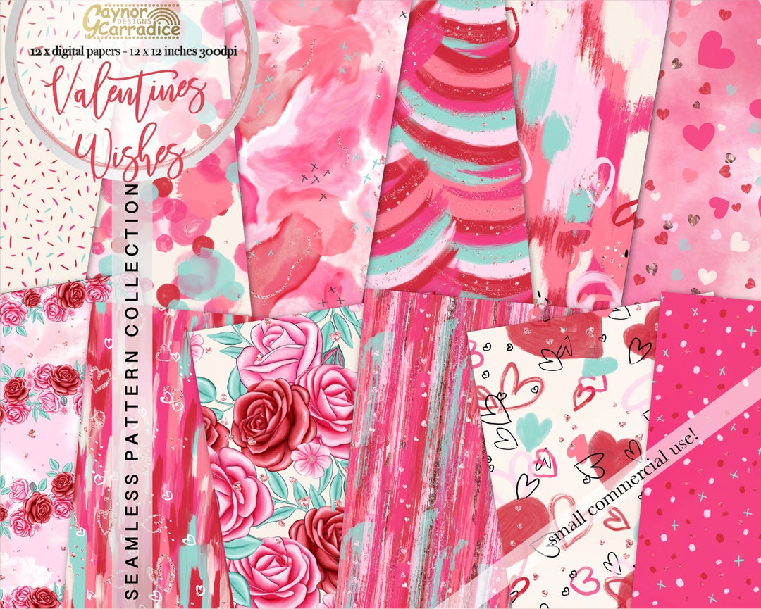 Valentines Day Digital Papers - 12 Watercolor Valentine's Seamless ...