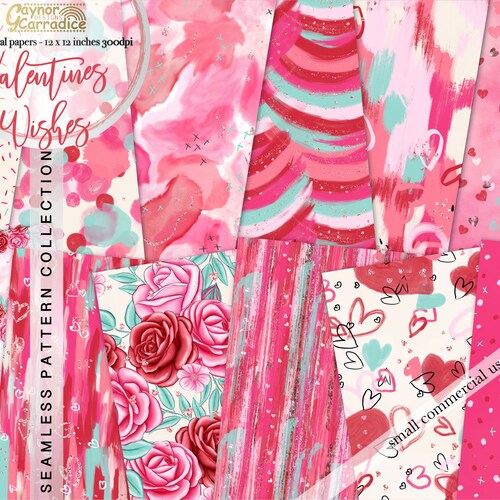 Watercolor Hearts Digital Paper. Valentines Day Digital - Etsy