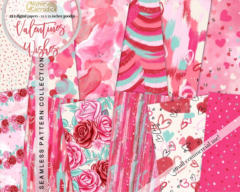 Valentines Day Digital Papers 12 Watercolor Valentine's - Etsy