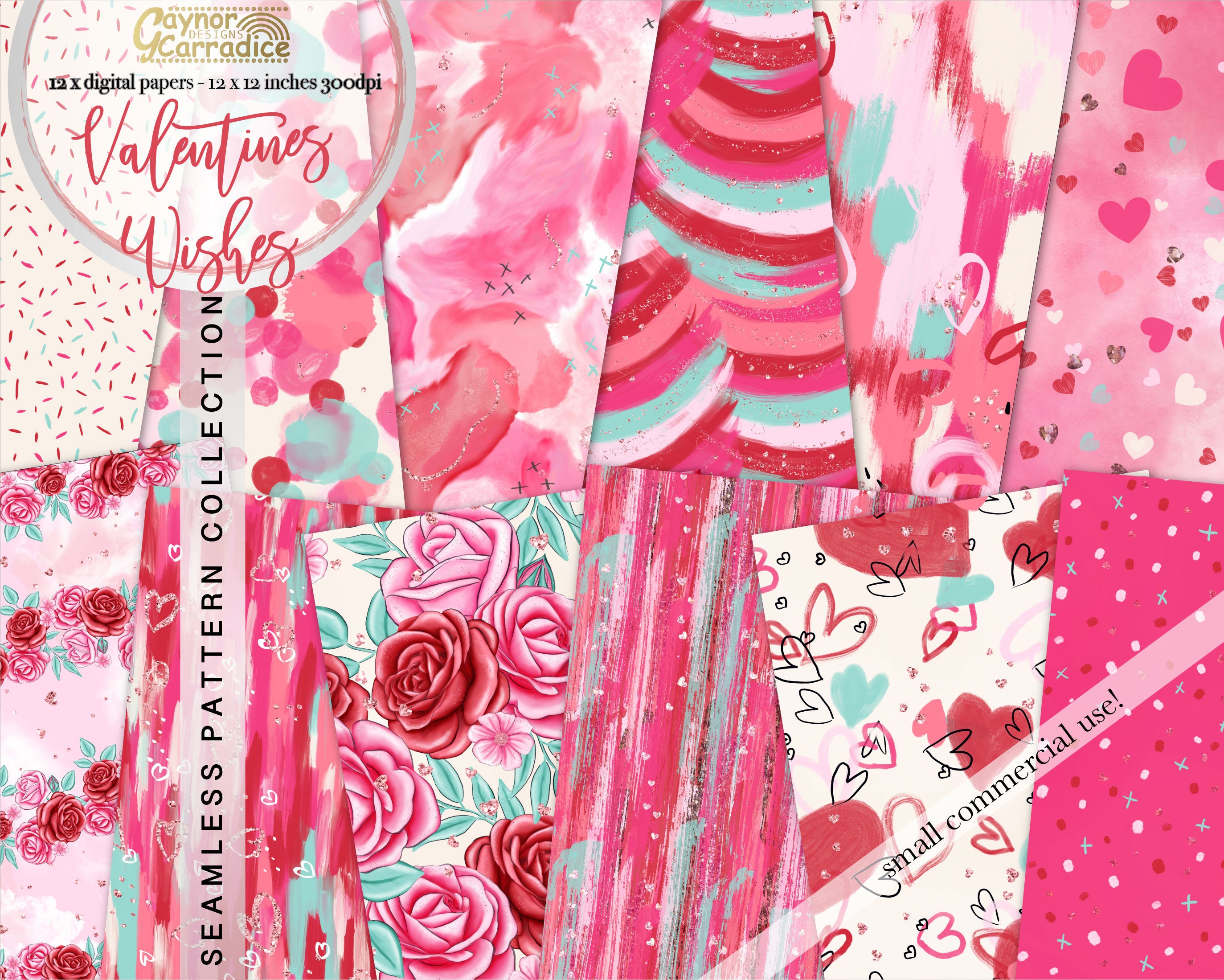 Valentines Day Digital Papers - 12 Watercolor Valentine's Seamless ...