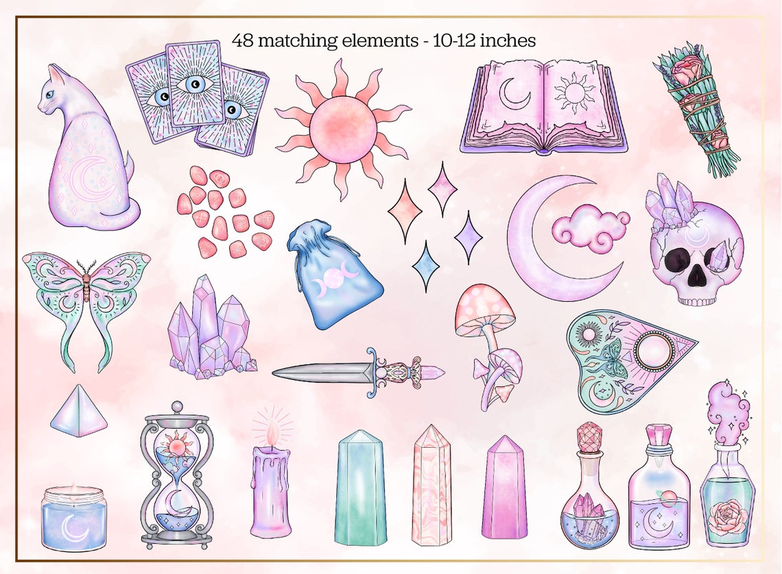 Pastel Witch Clipart 68 Piece Pastel Goth Clipart Witchy - Etsy