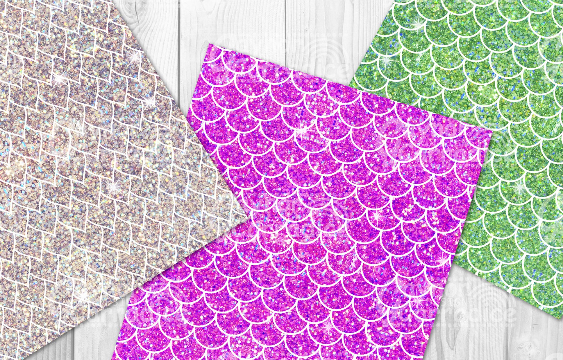 Glitter Mermaid Digital Paper Mermaid Scales Seamless Patterns Gold ...
