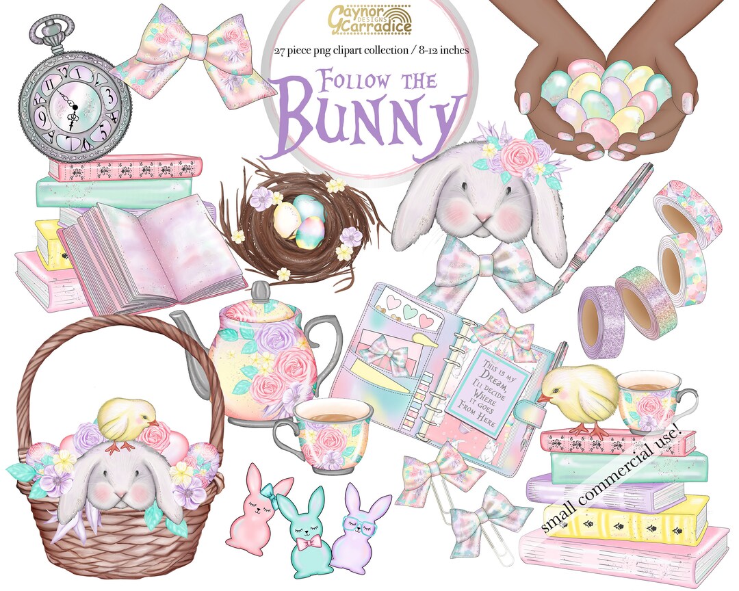 Easter Planner Clipart - 26 Piece Spring Clipart - Watercolor Bunny and ...