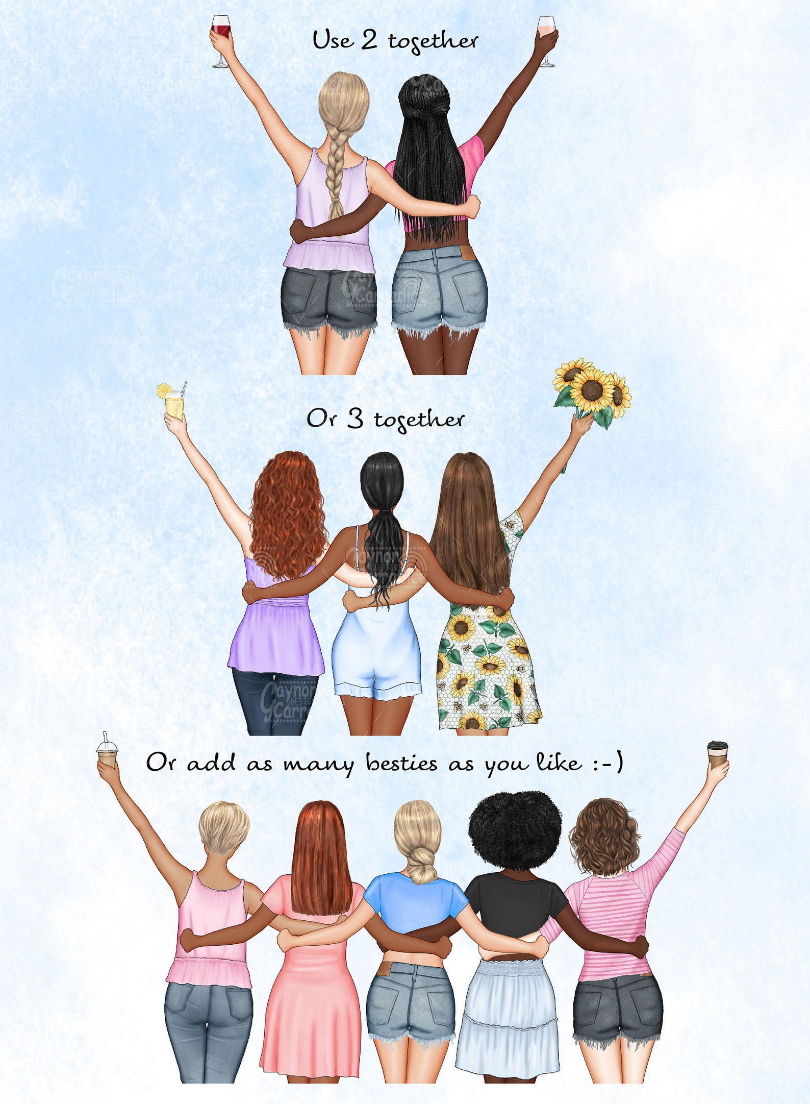 Summer besties customizable girls best friends clipart | Etsy