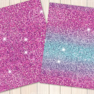 Realistic Unicorn Christmas Glitter Digital Papers in Pink, Mint, Blue ...