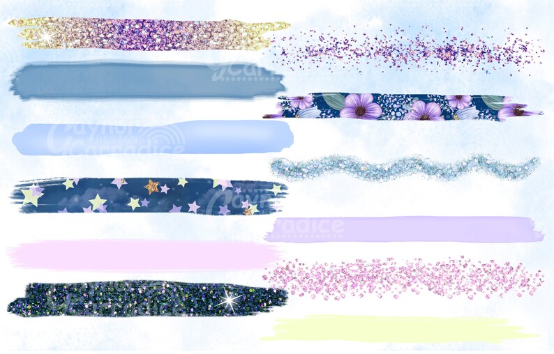 Winter Brush Strokes Clipart Purple Pink and Blue Glitter | Etsy