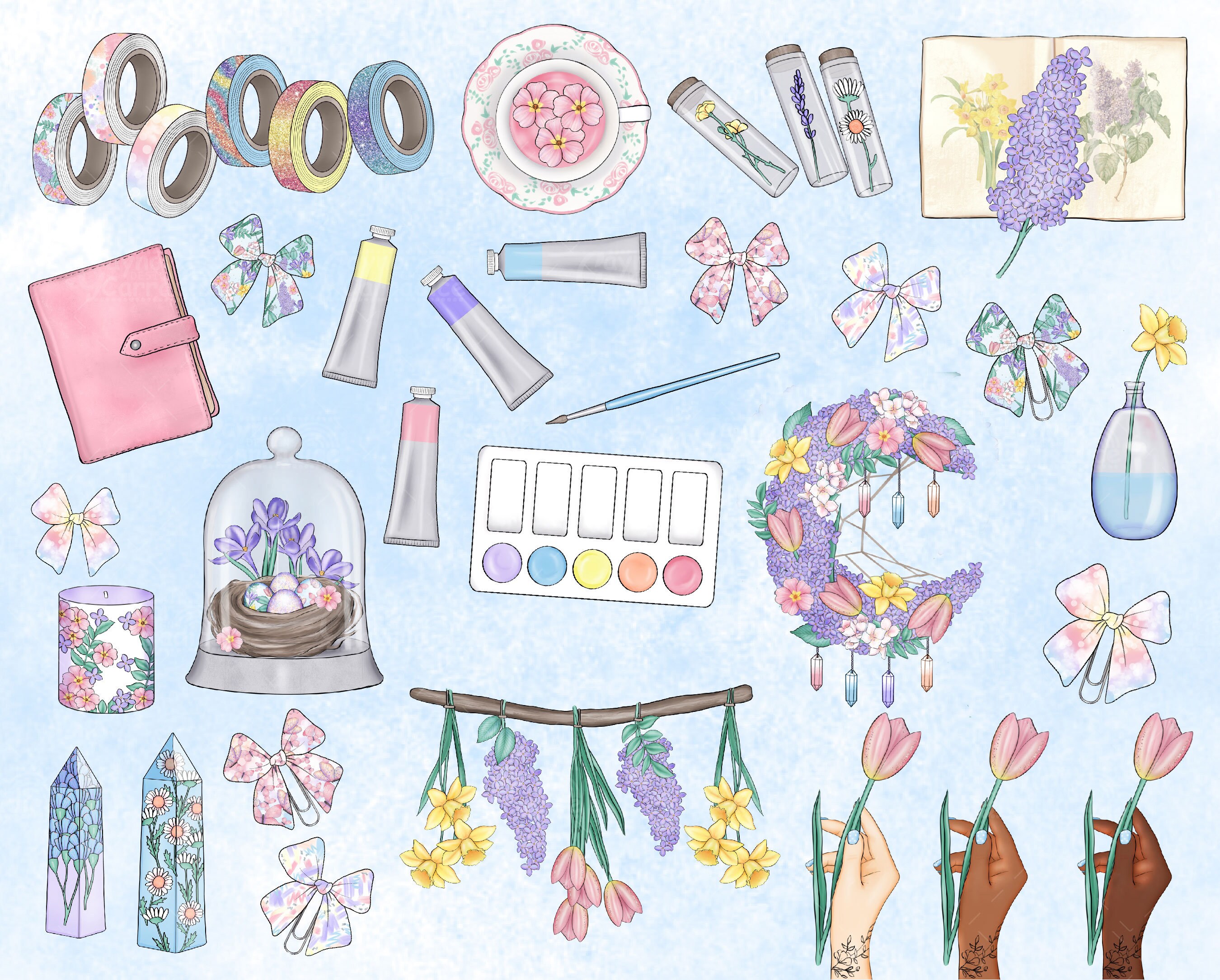 Spring Planner Clipart - 50 Piece Easter Clipart - Watercolor Spring ...