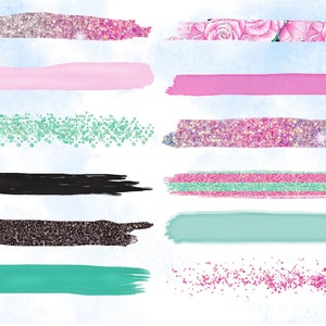 Brush Strokes Clipart, Pink, Mint, Black, Glitter Paint Strokes Clipart ...