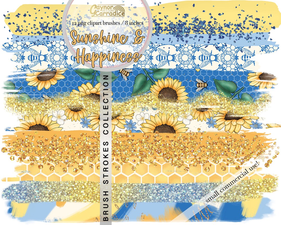 Sunflower Brush Strokes Clipart- Yellow Blue Paint Brushes Clipart ...