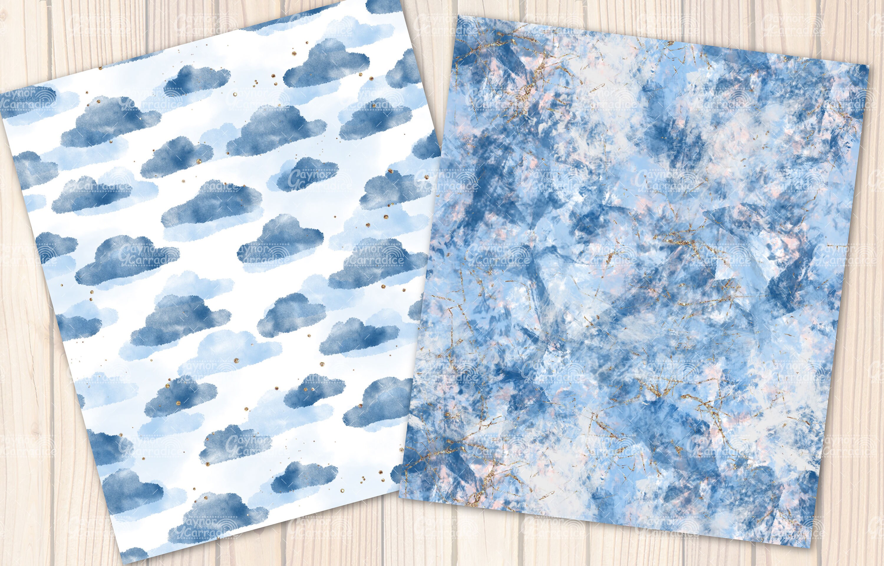 Tranquil - 12 Watercolor Digital Papers - Blue Seamless Patterns ...