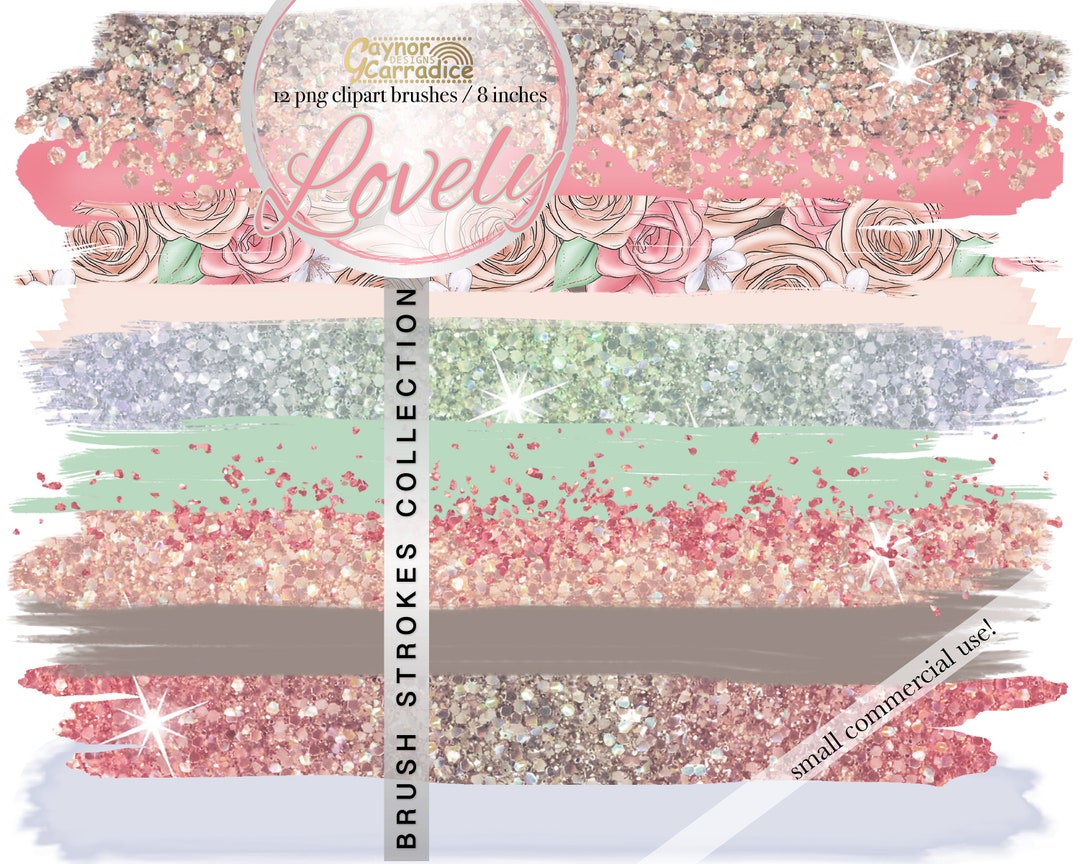 Valentine Brush Strokes Clipart - Rose Gold Glitter Paint Strokes ...