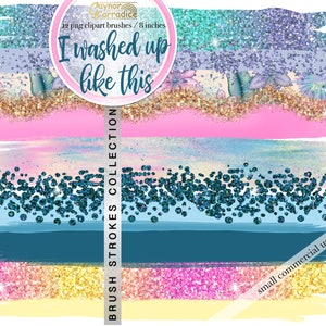 Mermaid Brush Strokes Clipart - Bright Summer Glitter Paint Brushes ...