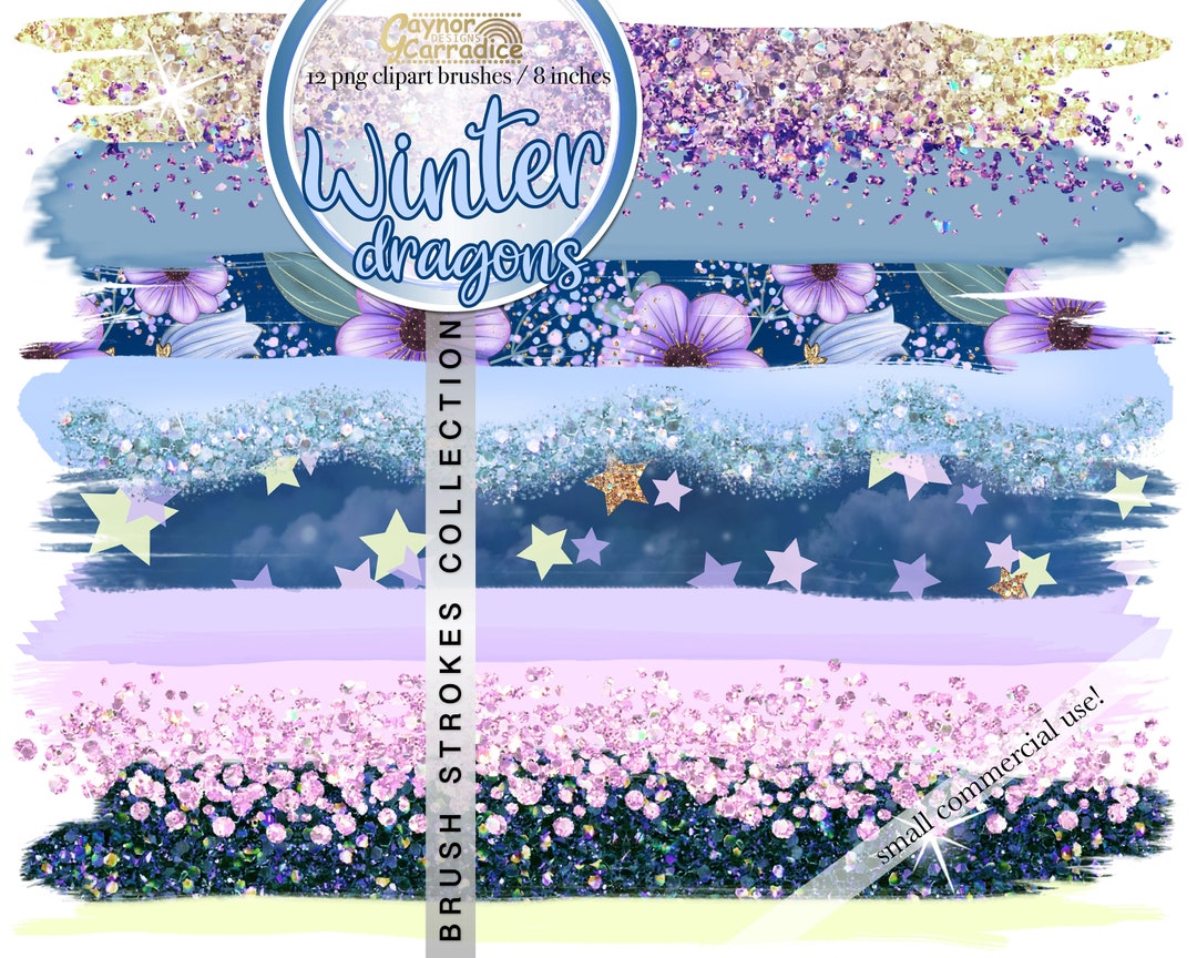 Winter Brush Strokes Clipart - Purple, Pink and Blue Glitter Paint ...