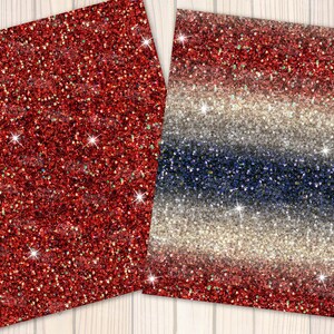 4th of July Glitter Digital Papers - Red, White and Blue Ombre Glitter ...