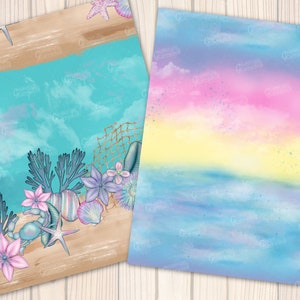 Watercolor Mermaid Digital Papers - 12 Summer Seamless Patterns, Beach ...