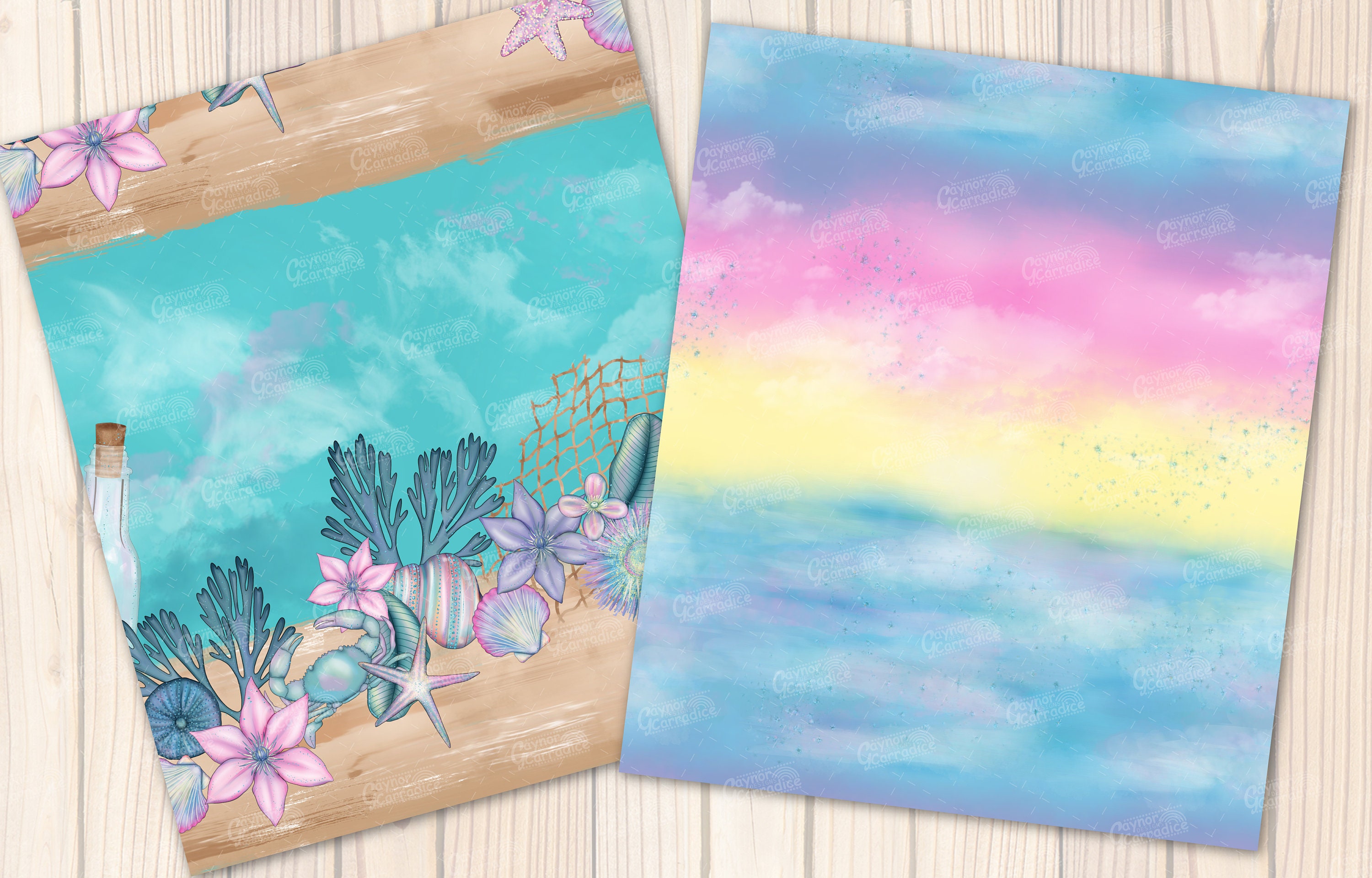 Watercolor Mermaid Digital Papers - 12 Summer Seamless Patterns, Beach ...