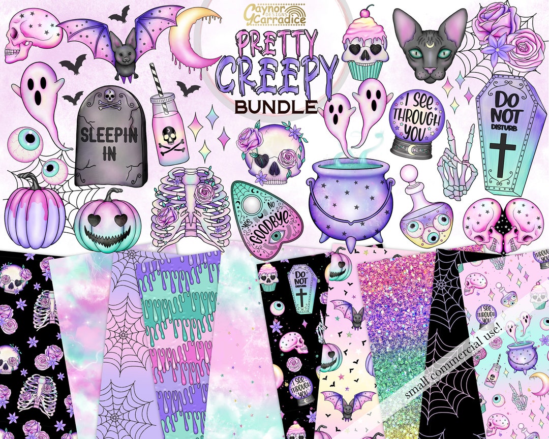 Pretty Creepy Clipart Bundle - Cute Halloween Digital Paper / Clipart ...