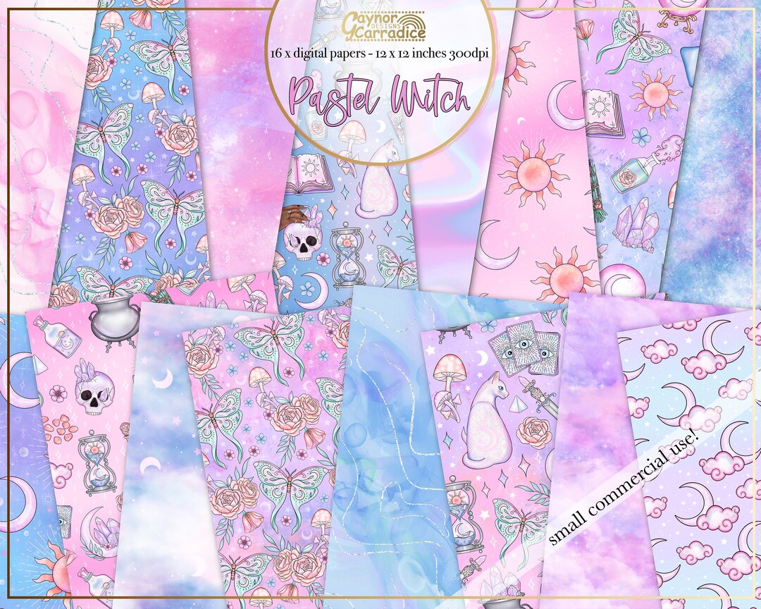 Pastel Witch Digital Papers - 16 Watercolor Pastel Halloween Seamless ...
