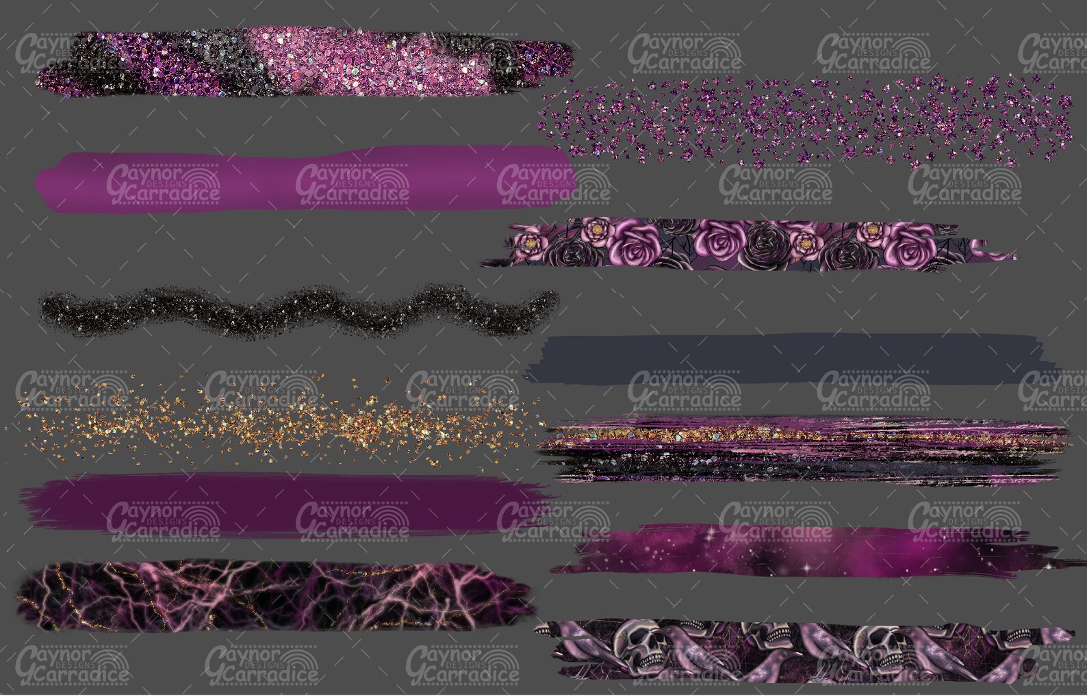 Haunted - Halloween Brush Strokes Clipart- Gold, Black, Purple Paint ...