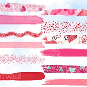 Valentines Day Brush Strokes Clipart - Pink, Red Hearts Paint Brushes ...