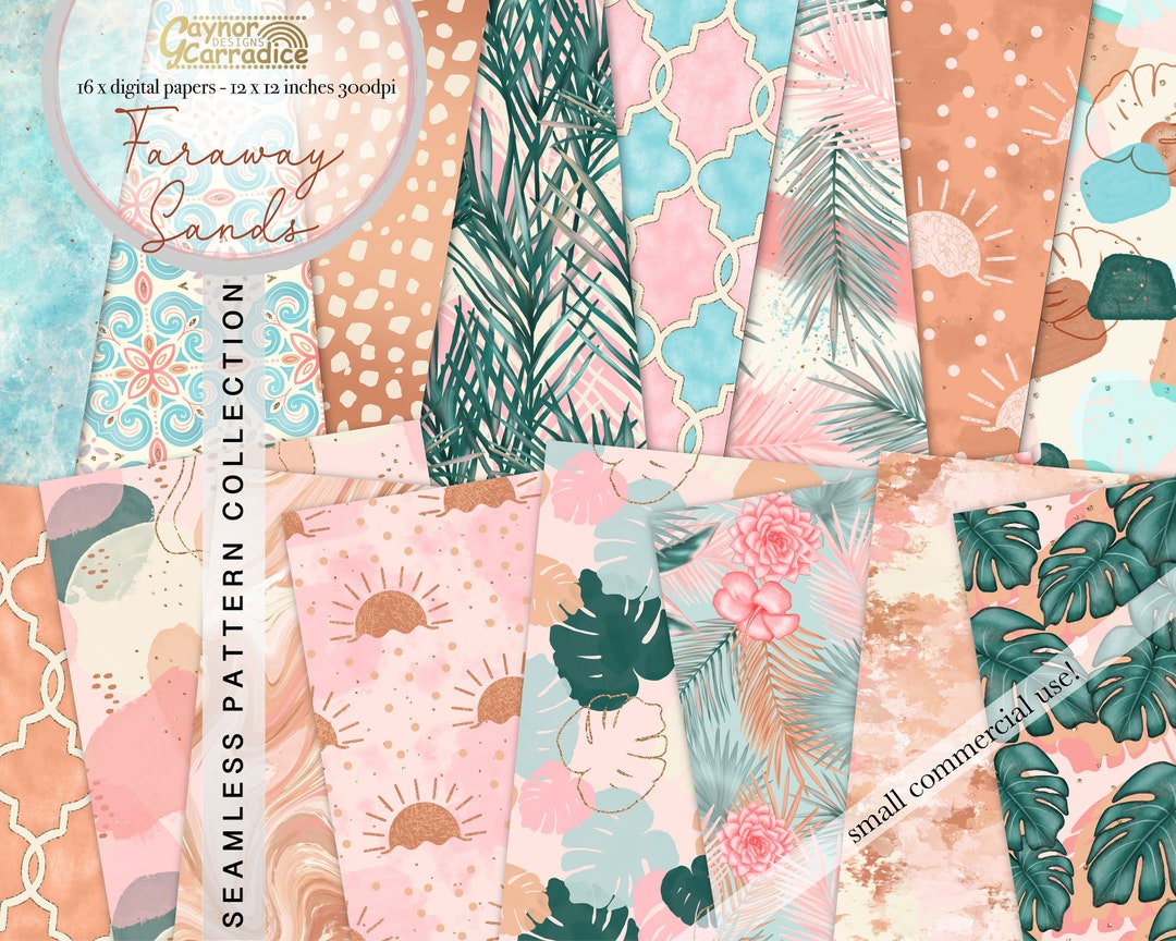 Faraway Sands Digital Papers, Watercolor Beach Seamless Patterns ...