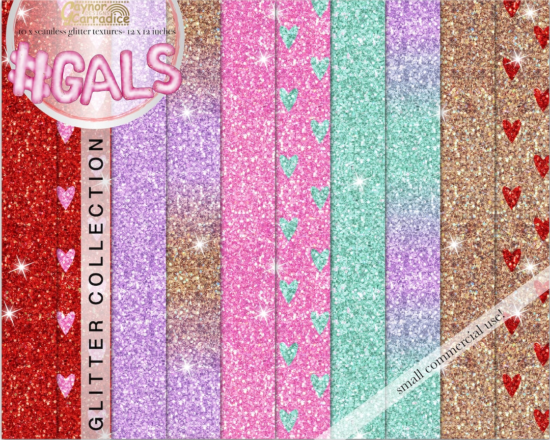 Valentines Glitter Digital Papers - Spring Ombre and Hearts Glitter ...