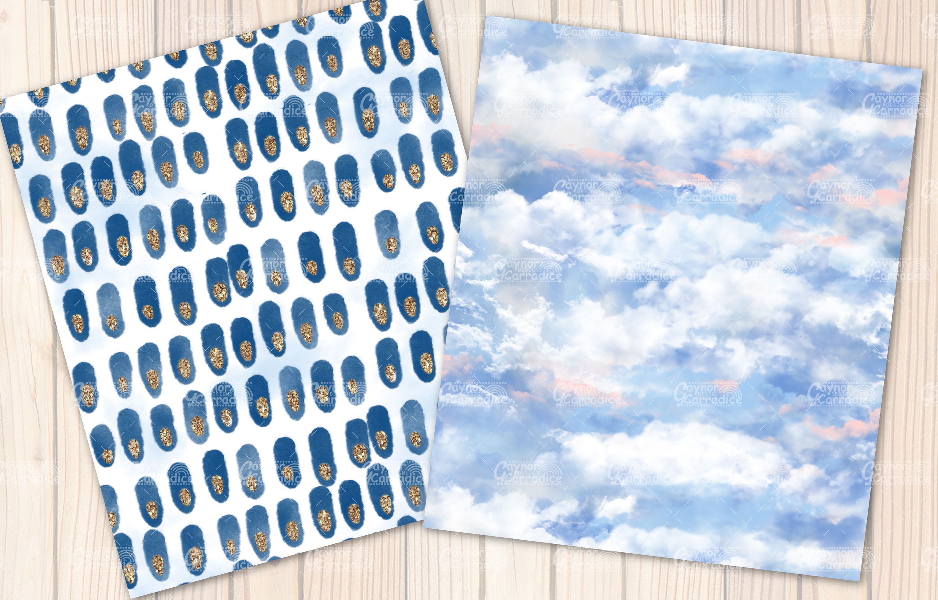 Tranquil - 12 Watercolor Digital Papers - Blue Seamless Patterns ...