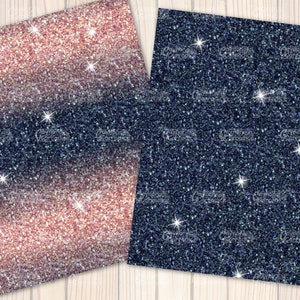 Winter Glitter Digital Papers - Rose Gold, Navy, Silver Ombre Glitter ...