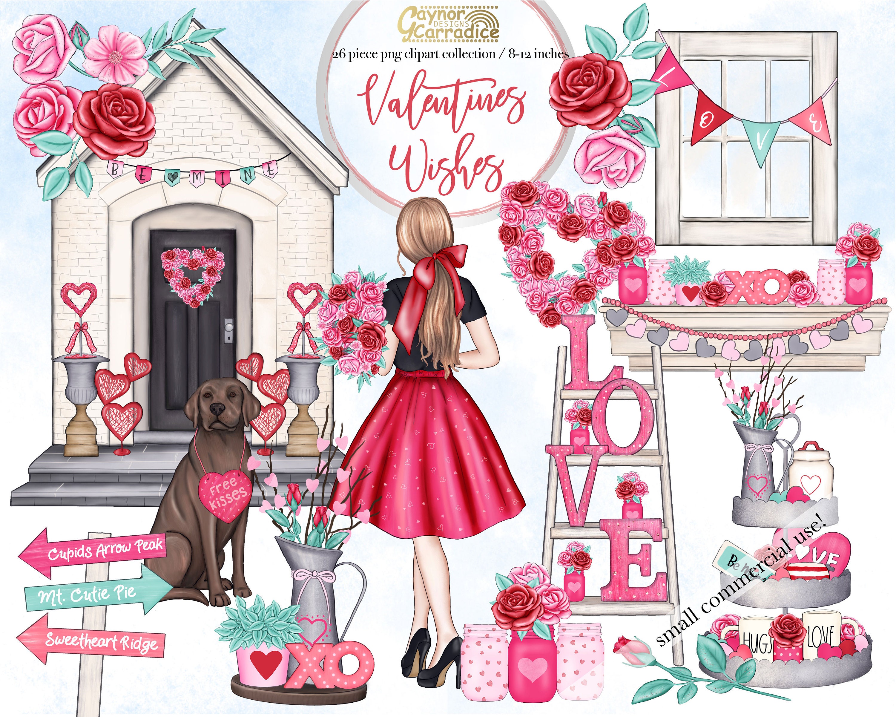 Valentines day clipart 26 piece valentine's planner clip | Etsy