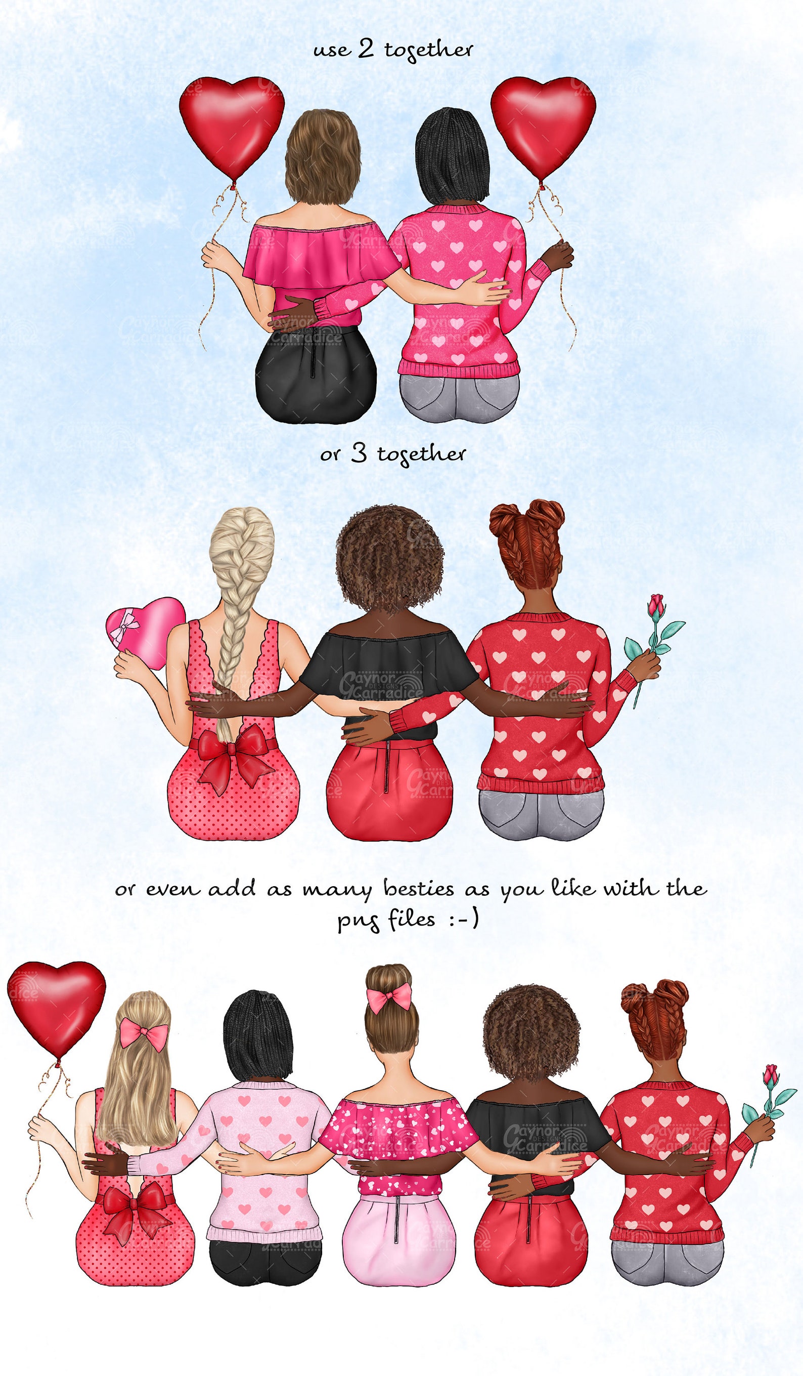 Valentines Customizable Best Friends Clipart - Custom Besties - Custom ...