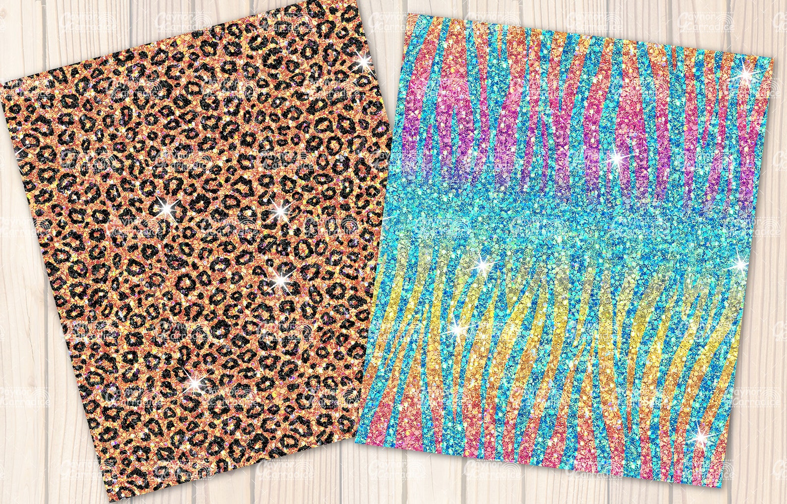 Happy Place- Animal Glitter Digital Papers - Zebra and Leopard Glitter ...
