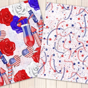 4th July Digital Paper Independence Day Seamless Patterns Fashion ...