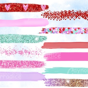 Valentine Brush Strokes Clipart - Red Pink Glitter Paint Strokes ...