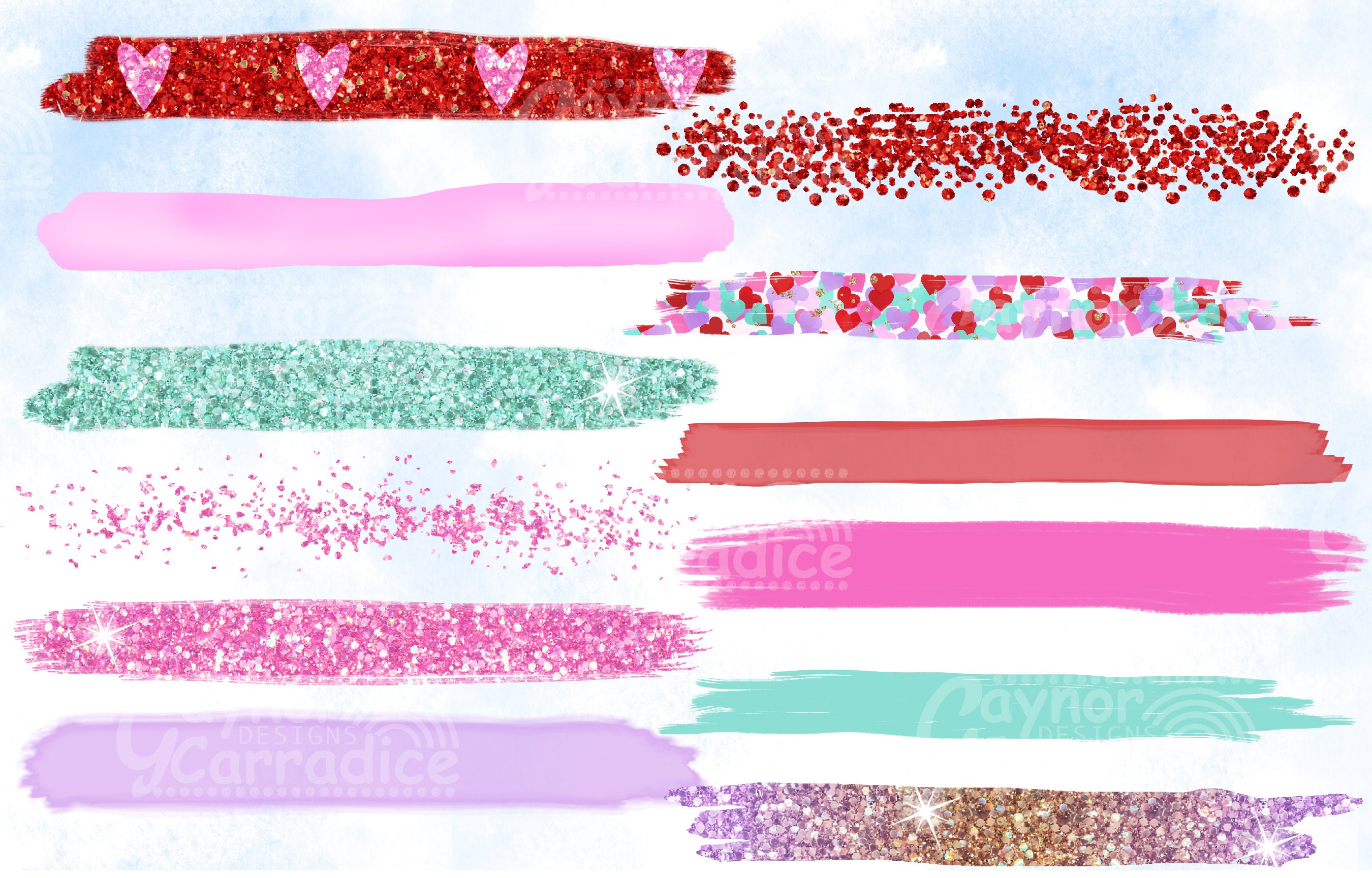 Valentine Brush strokes clipart red pink glitter paint | Etsy