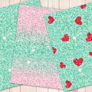 Valentines Day Glitter Digital Papers - Pink, Red, Mint, Chocolate ...