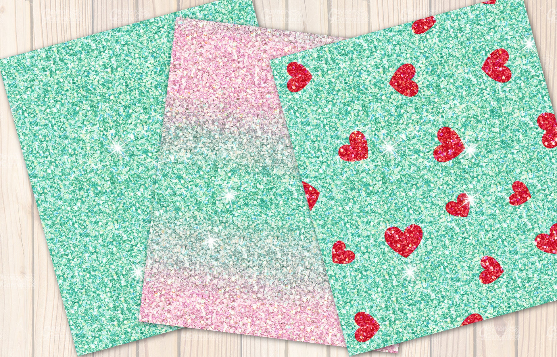 Valentines Day Glitter Digital Papers Pink Red Mint - Etsy UK