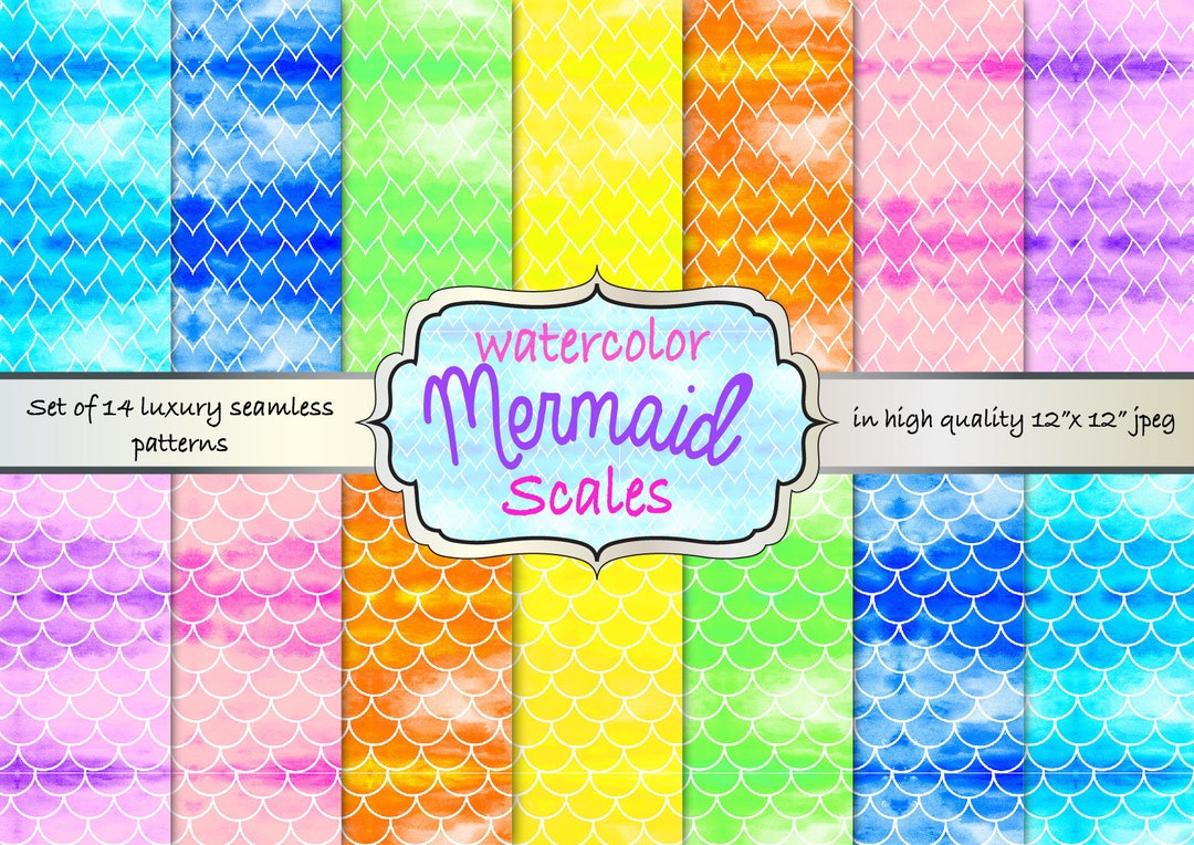 Mermaid Scales Digital Papers, Watercolor Under the Sea Seamless ...