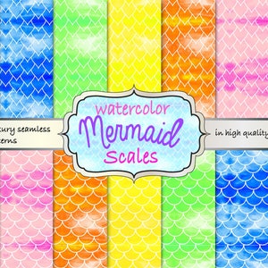Mermaid Scales Digital Papers, Watercolor Under the Sea Seamless ...