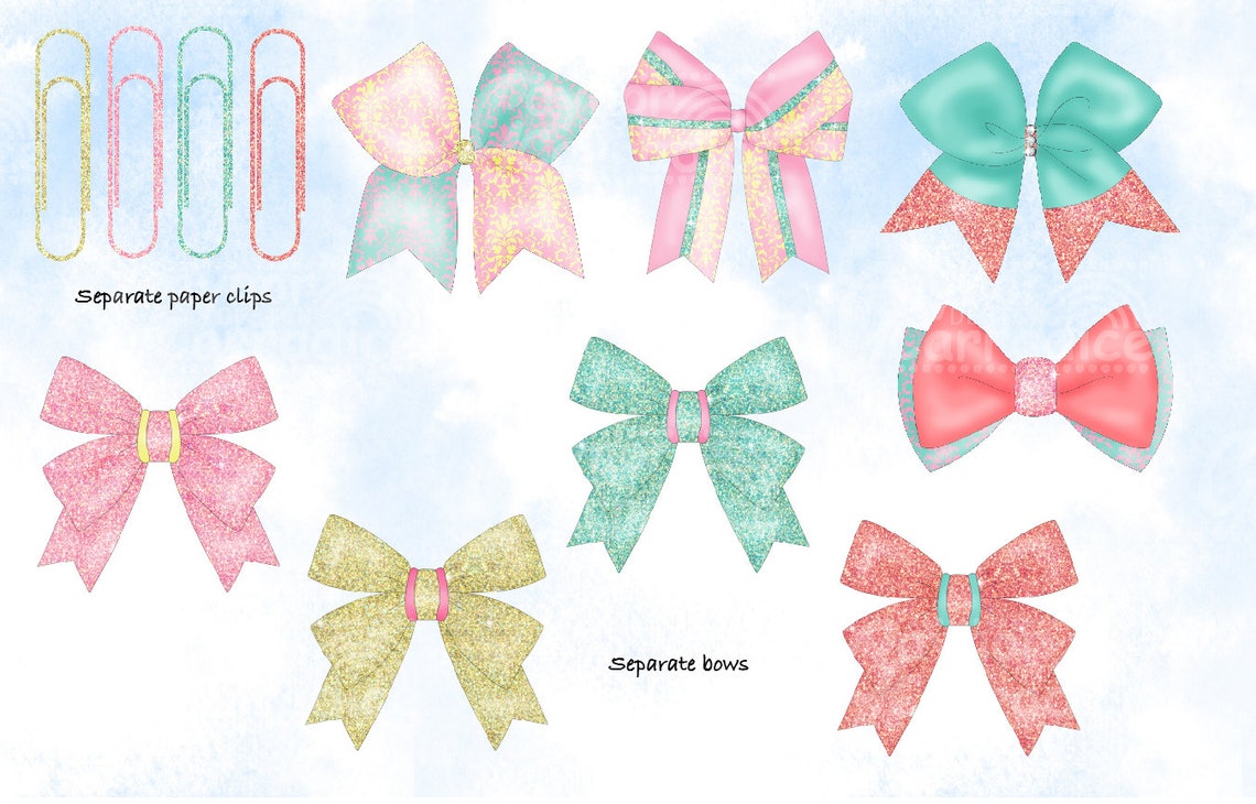 Planner bow clipart bows clip art Watercolor ribbons Coral | Etsy