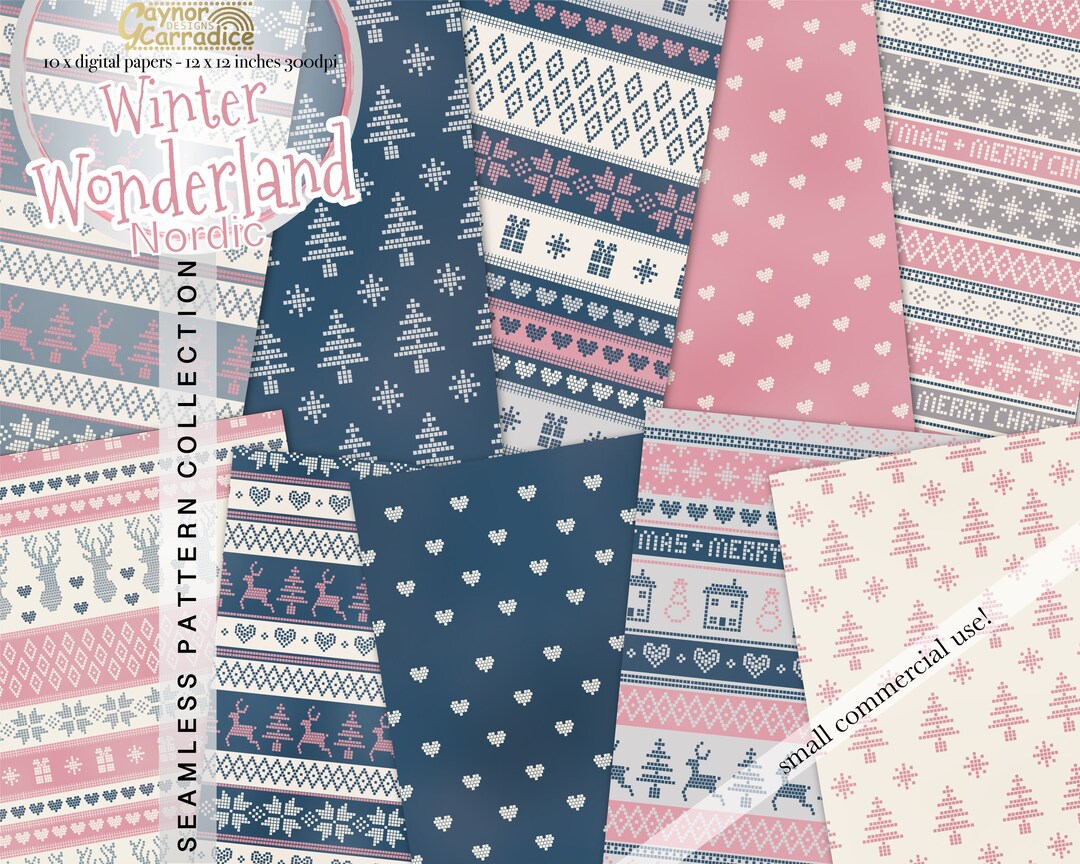 10 Nordic Winter Digital Papers, Winter Seamless Patterns, Christmas ...