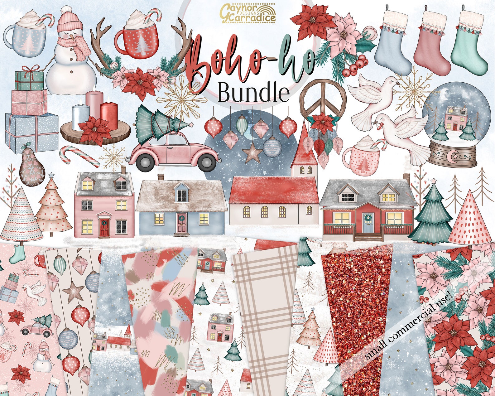 Bohoho Clipart Bundle Boho Christmas Digital Paper / Clipart Bundle ...